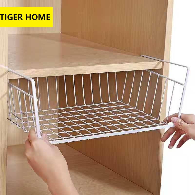 Under Shelf Table Storage Basket Desk Kitchen Cabinet Wire Hanging Rack ...