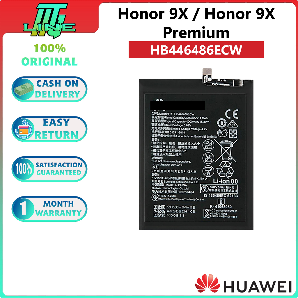 Original Hua-Wei Honor 9X Battery HB446486ECW 3900mAh Capacity | Shopee ...