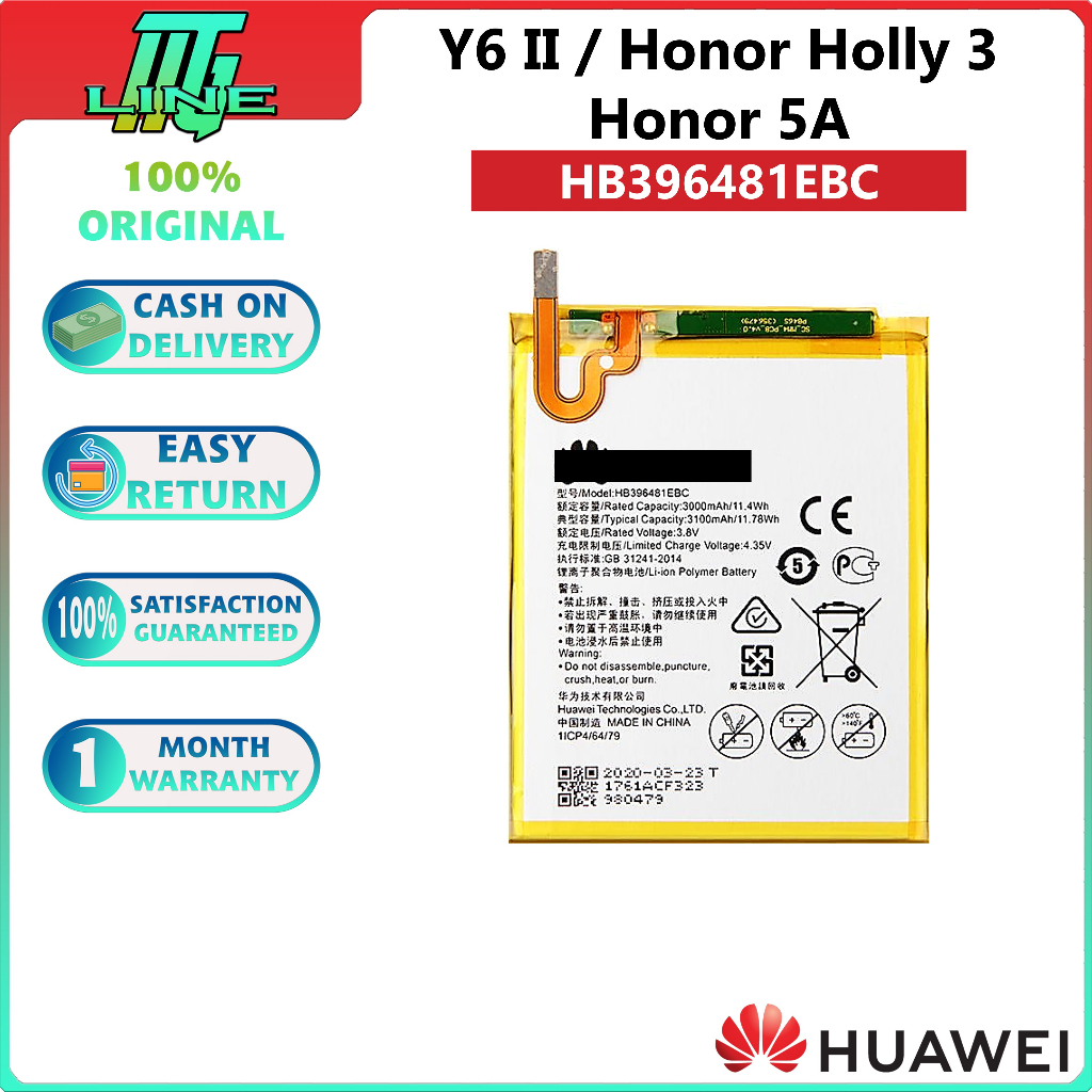 Original Hua-Wei Y6 II Battery HB396481EBC 3000mAh Capacity | Shopee ...