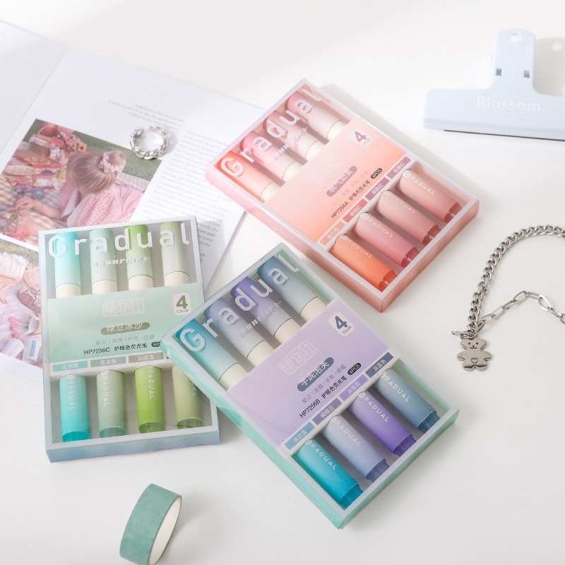 4Pcs/Set Gradient Color Highlighter Pen Morandi Color Highlighter Pen ...