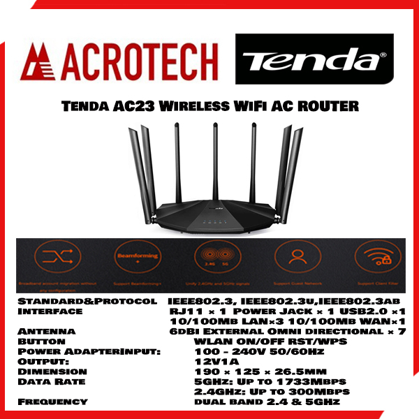 Tenda AC23 English Version Wireless WiFi Dual Frequency 5g full Gigabit 2100m | Shopee Philippines