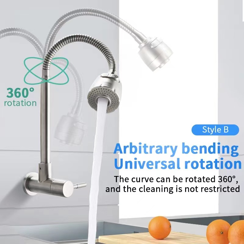 Kitchen Faucet Sink Wall Mounted Faucet 360°Flexible Single Cold ...