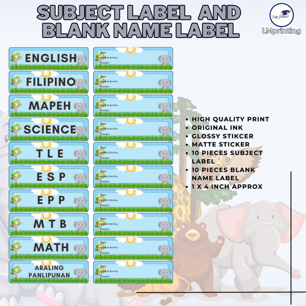 fast shipping - SAFARI / JUNGLE THEMED SUBJECT STICKER LABEL AND NAME ...