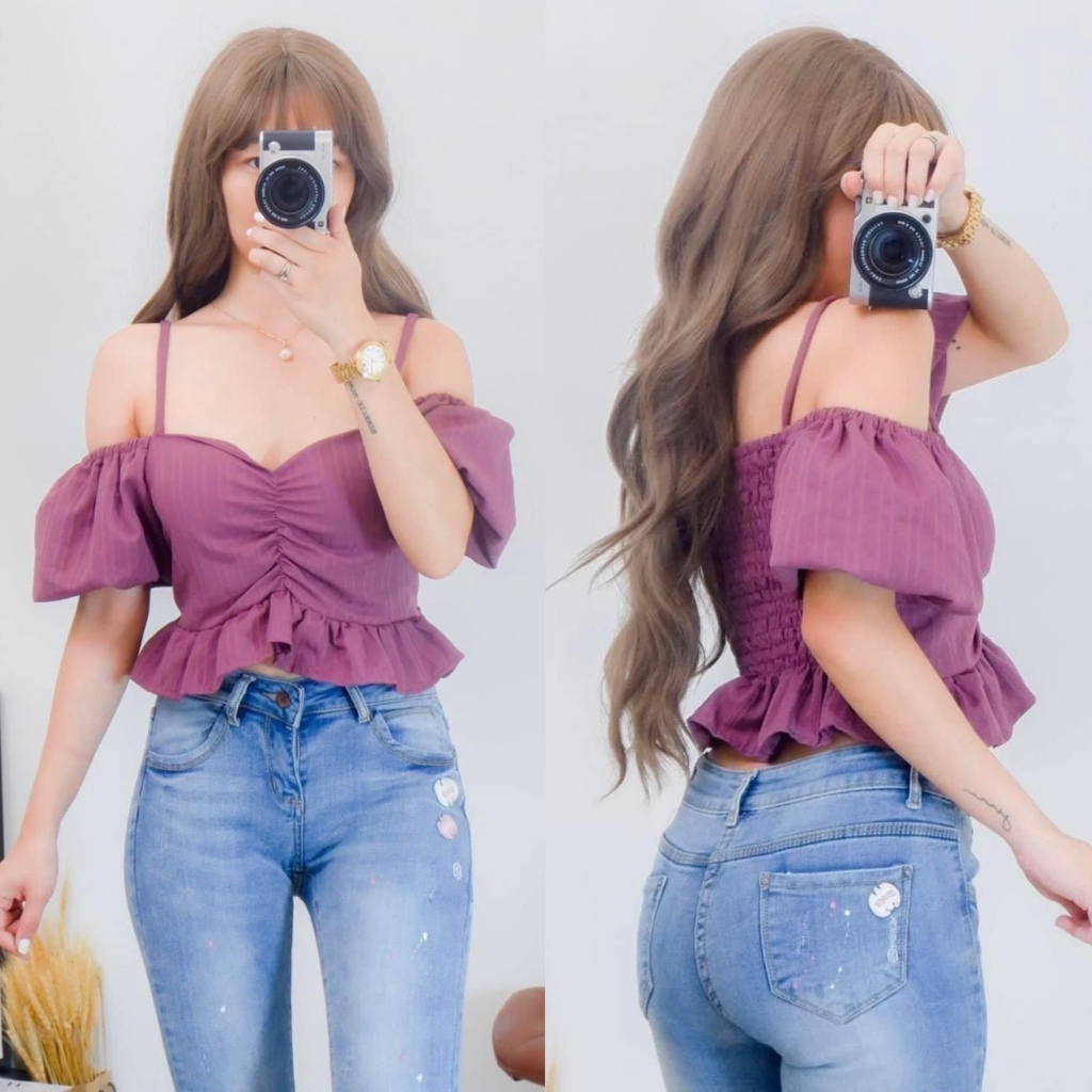 NEW ISSA TOP / Trendy Classic Off Shoulder string strap Padded Vintage ...