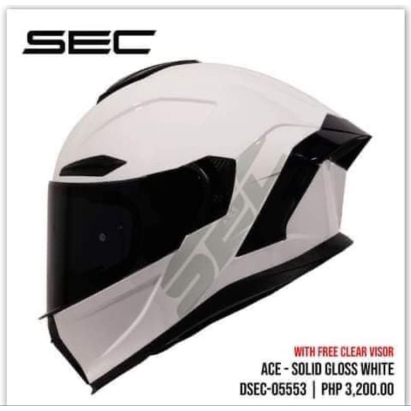 SEC ACE FULL FACE DUAL VISOR (FREE CLEAR LENS & SEC BONET) | Shopee ...
