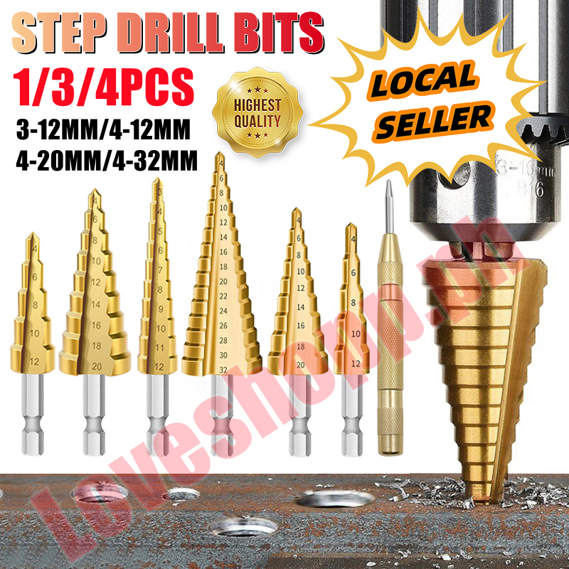 4/3PCS HSS Titanium Step Drill Bit Set for metal wood & 1PCS Automatic ...