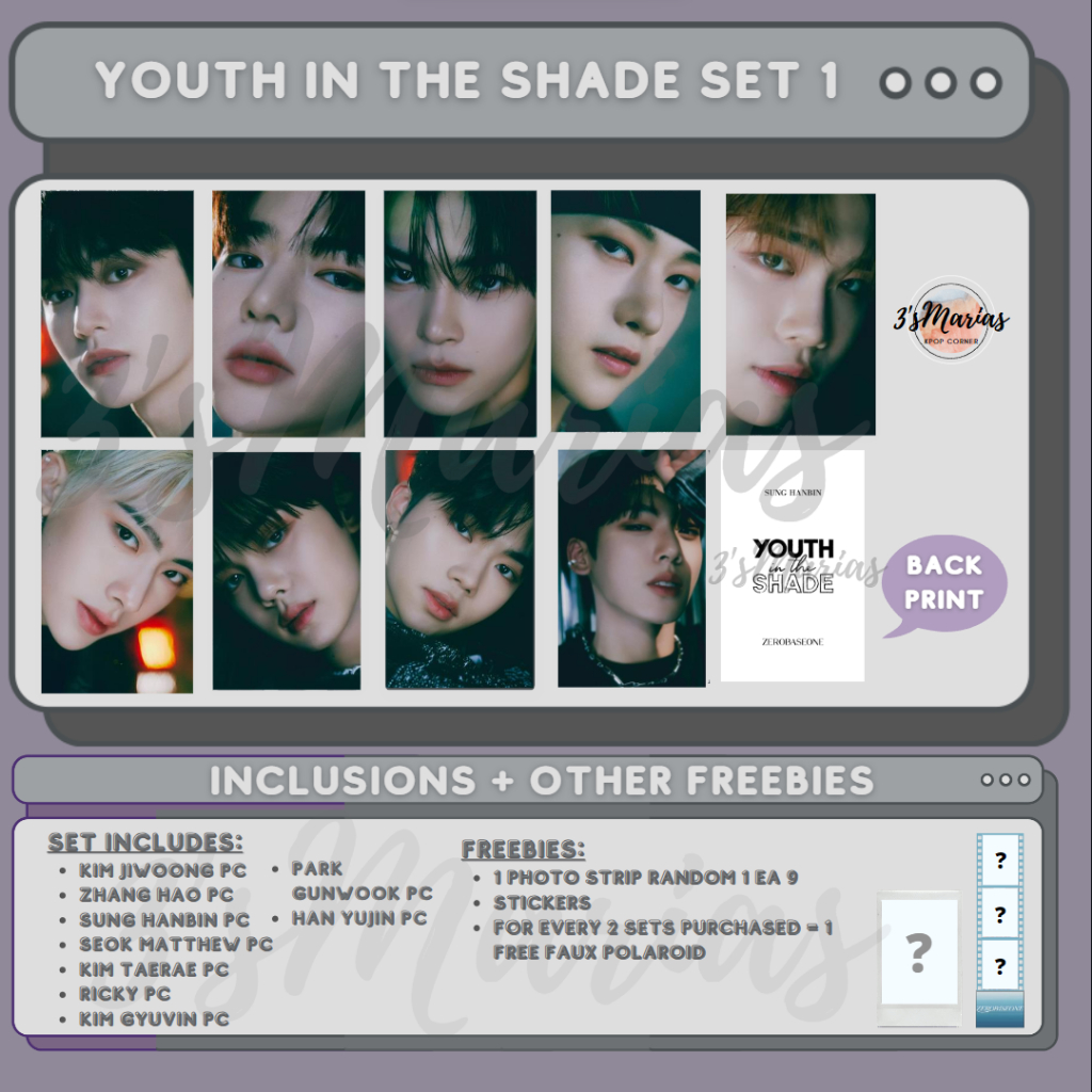 ZERO BASE ONE YOUTH IN THE SHADE PHOTOCARD SET (ZB1 YOUTH IN THE SHADE) with freebies ...