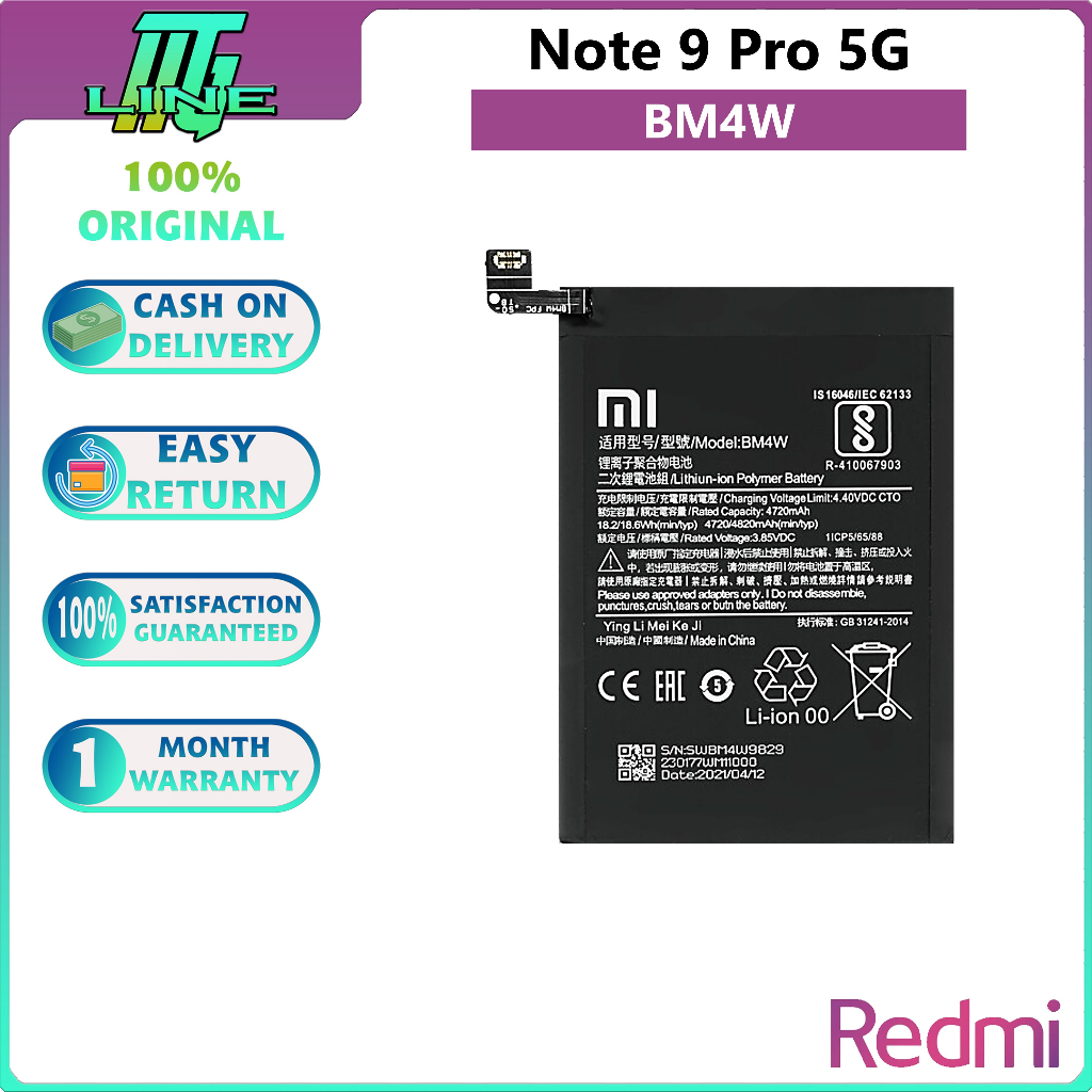 Original Redmi Note 9 Pro 5G Battery BM4W 4820mAh Capacity | Shopee ...