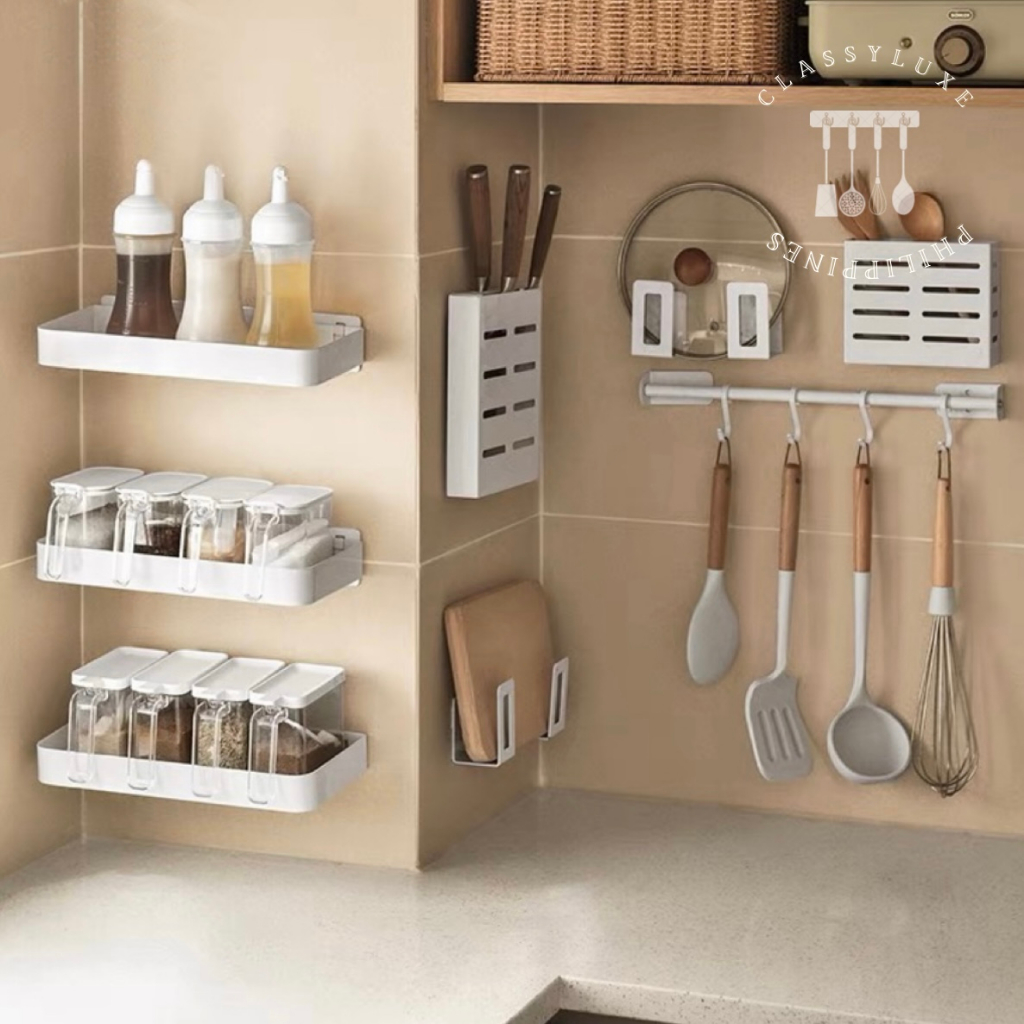 KITkitchen Kitchen Iron Rack Wall Hanging Punch-free Seasoning Rack ...