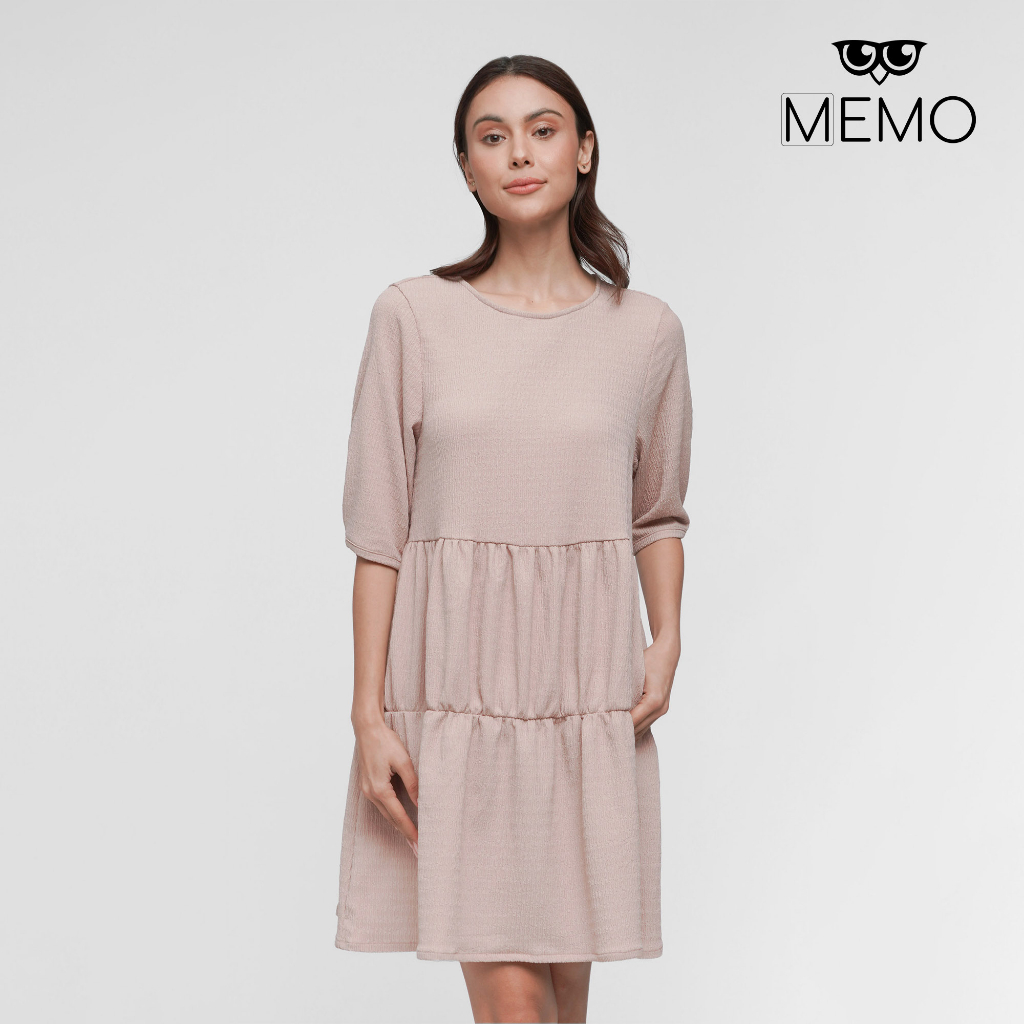 Memo Textured Tiered Dress For Women (Soft Blush) | Shopee Philippines