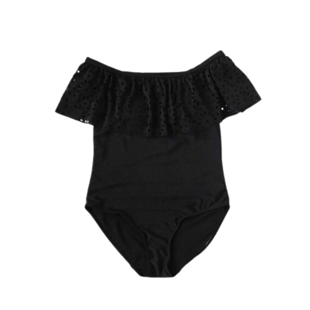 Off Shoulder One Piece Padded Swimsuit Black | Shopee Philippines