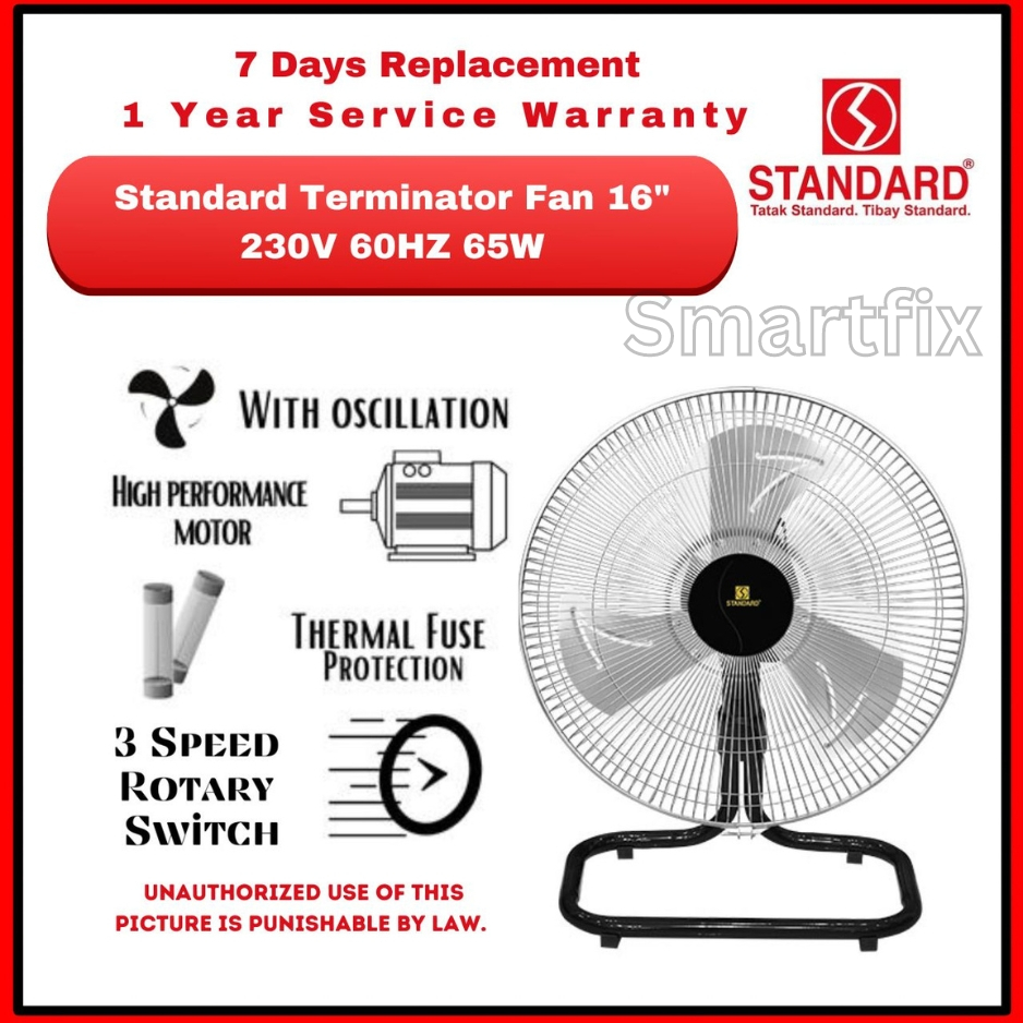 Standard Electric Fan Terminator Fan 16" Metal Blade with 1 Year ...