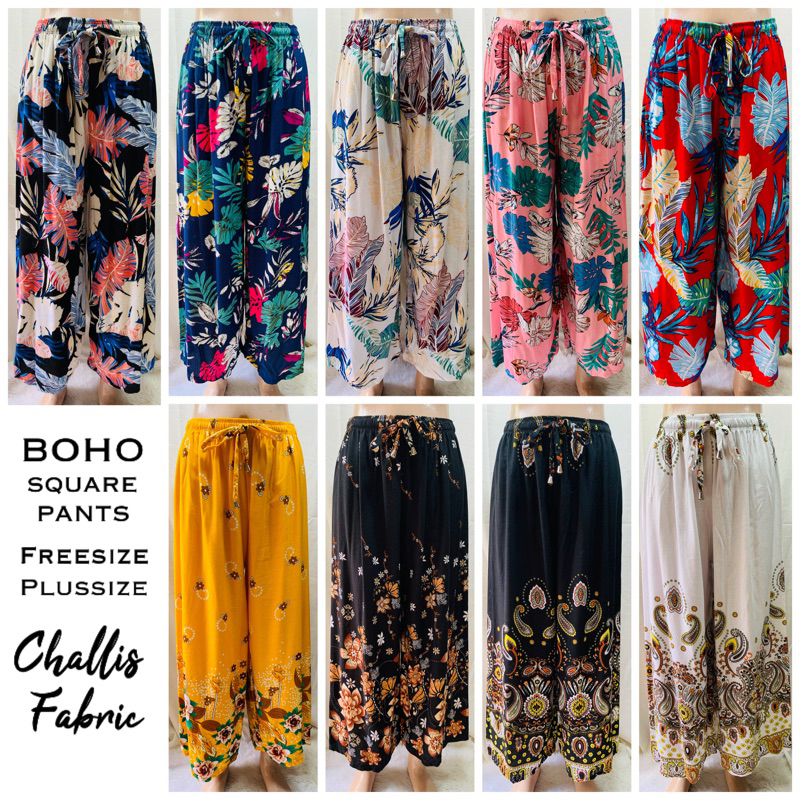 Women's Boho Square pants Wide-Leg Palazzo Bohemian Flare Flowy Flared ...