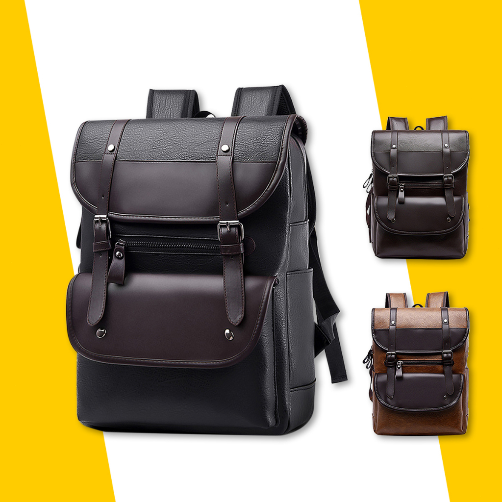 Korean Backpack Large Capacity Leather Backpack Men And Women Business ...