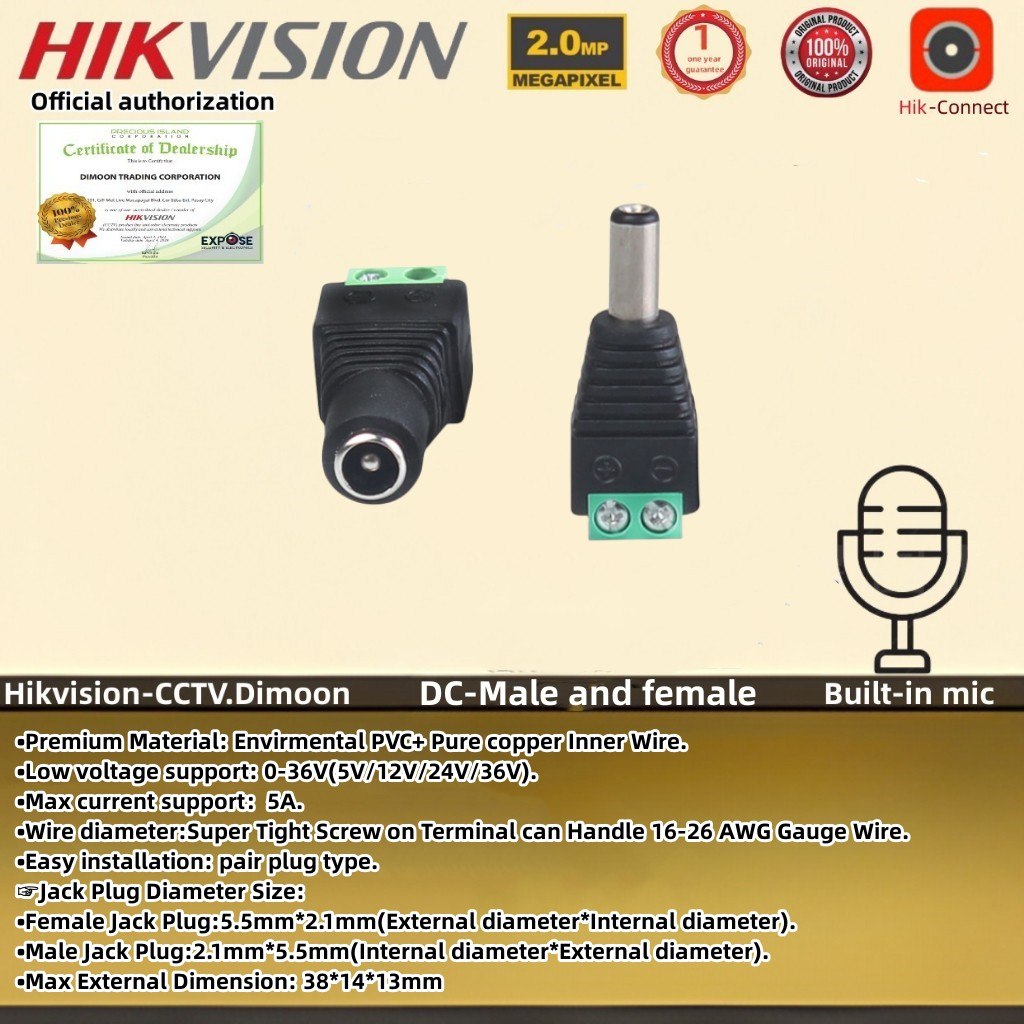 CCTV diy DC 5V-36V Male Female Connectors 5.5x2.1mm DC Power Jack Plug ...