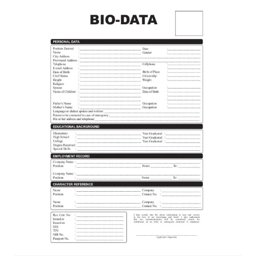 Biodata Form sold per 100sheets and 200sheets per pack | Shopee Philippines