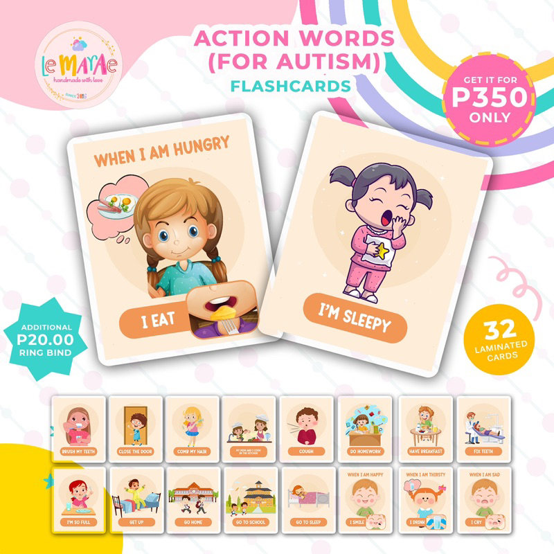 Action Words for Autism Laminated Educational Flashcards Kids Toddlers ...