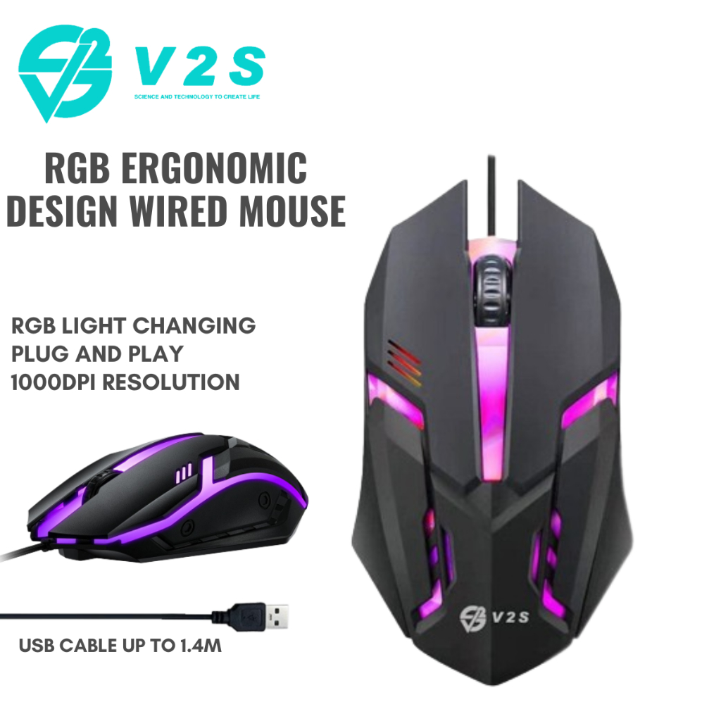 V2S MS103 Mouse USB Wired Gaming Cool High Configuration Led Back light ...