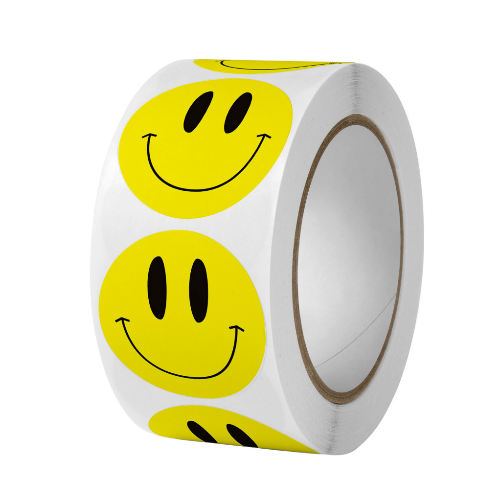 500PCS/Roll Yellow Smiley Face Happy Stickers 1" Round Circle Teacher ...