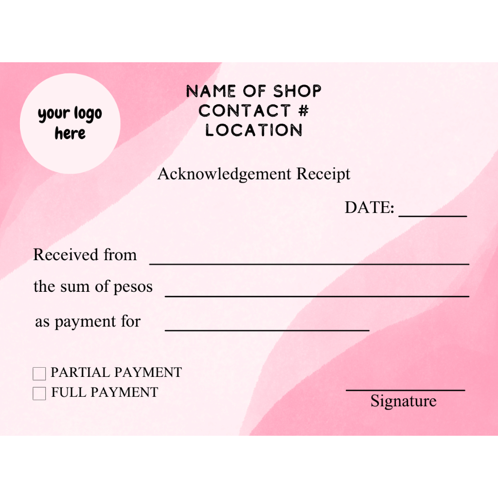 CUSTOMIZED ACKNOWLEDGEMENT RECEIPT NON CARBONIZED - SINGLE RECEIPT3 X 4 ...