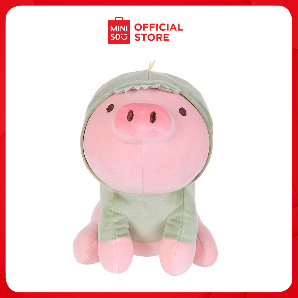 Miniso Sitting Piglet Plush Toy With Dinosaur Hoodie - Stuffed Toy For ...