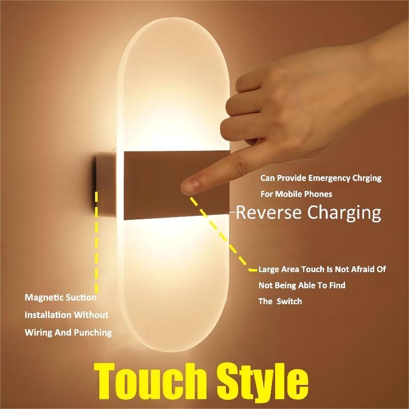 Unplugged Wall Light for Bedroom Bedside Lamp Touch Sensor Free Wiring ...