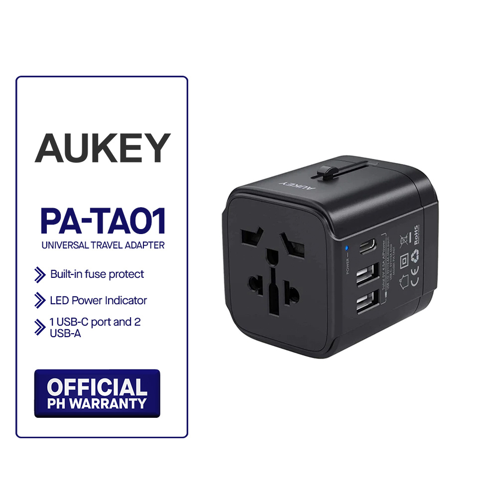 AUKEY PA-TA01 UNIVERSAL TRAVEL ADAPTER WITH USB-C AND USB-A PORTS ...