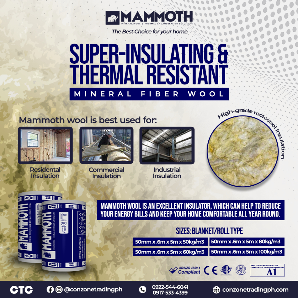 Mammoth Rockwool Insulation | Bare & 1s Foil | 50kg density (.6m x 5m x ...