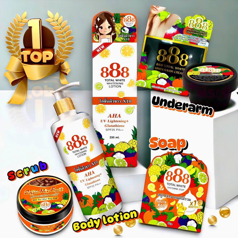 888 TOTAL WHITE Whitening Lotion, Soap, Underarm Cream and Body Scrub ...