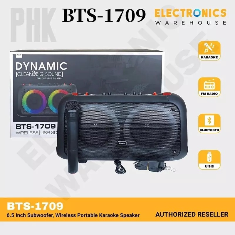 BTS-1709 Brudo Subwoofer BLUETOOTH Karaoke Speaker with free Wireless Microphone | Shopee ...