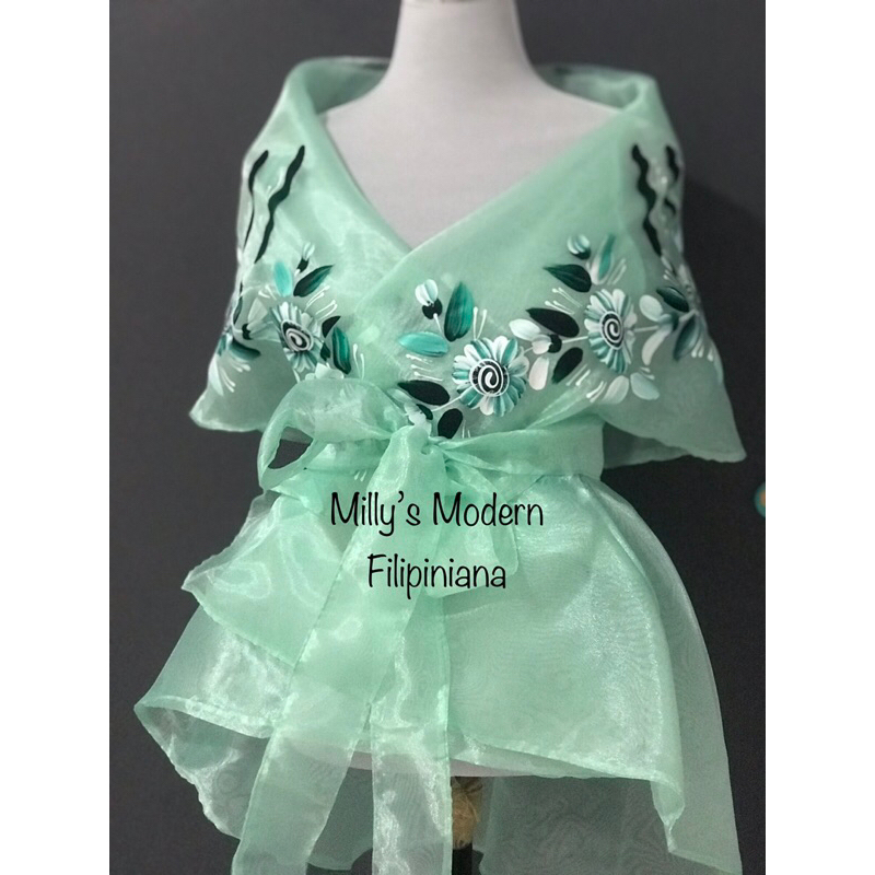 Millys Modern filipiniana wrap around New mint green hand paint best ...