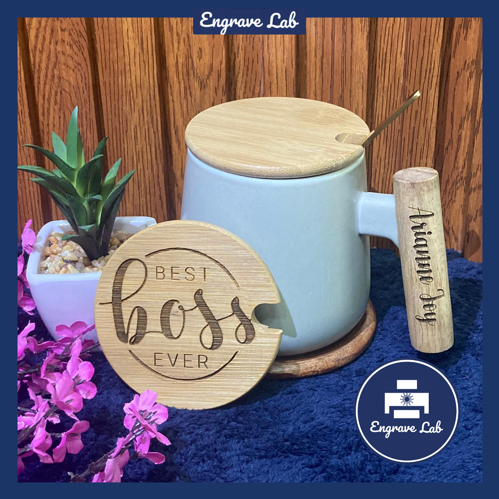 Personalized Nordic Ceramic Mug with Bamboo Hande & Lid | Laser ...