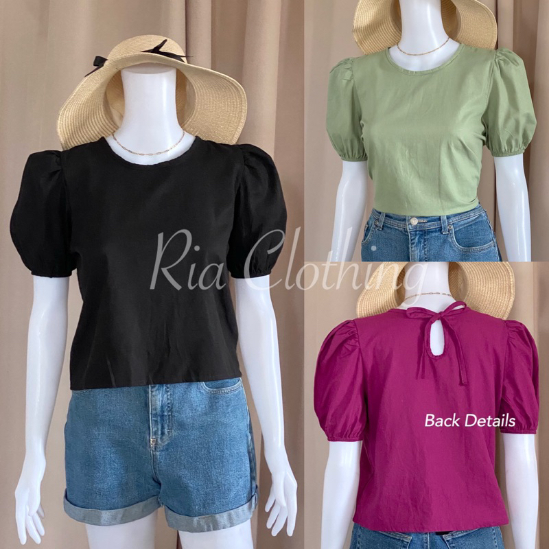 Rosie Puff Sleeves Round Neck Blouse Korean Bkk Bangkok Inspired Trendy Top Casual Office Outfit ...