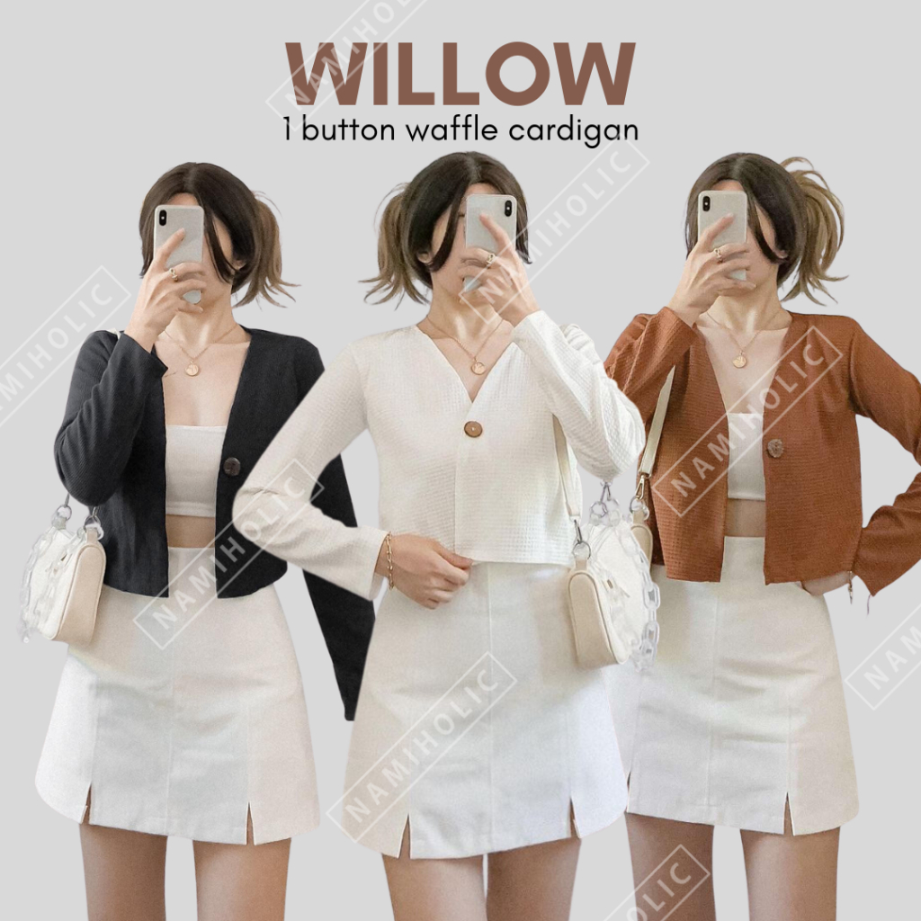 Namiholic Willow one-button Waffle Cardigan | Shopee Philippines
