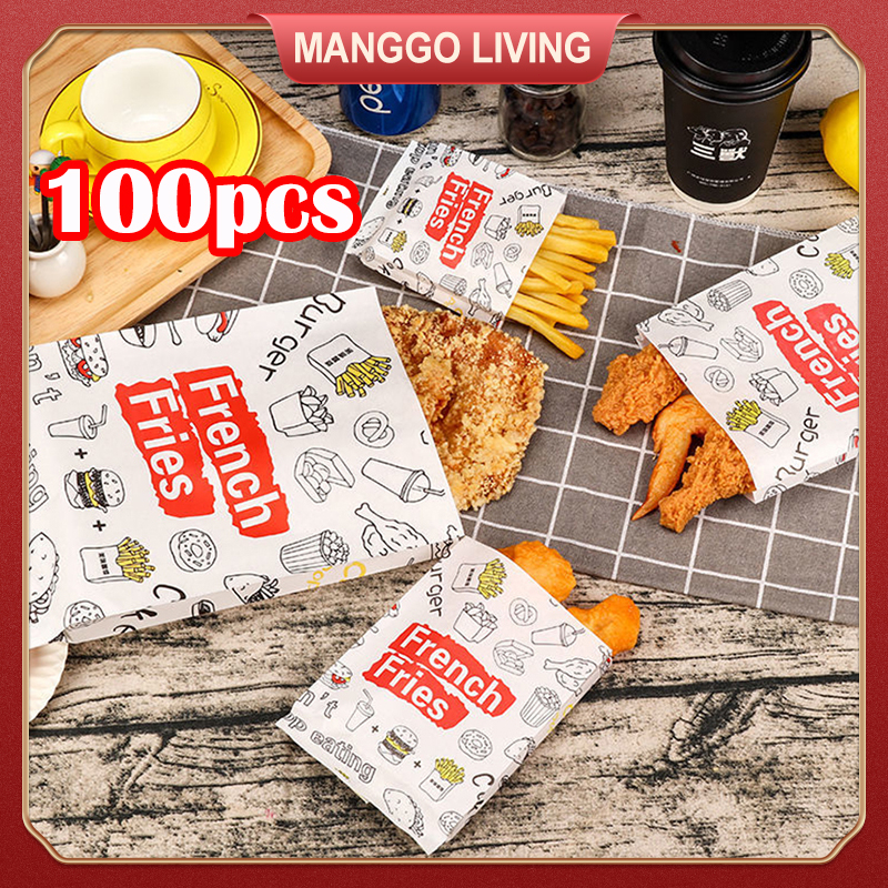 100Pcs Greaseproof Paper Bag Fried Chicken Burger Sandwich Bread French ...