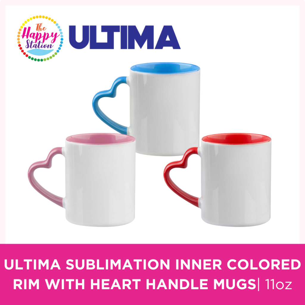 ULTIMA | Sublimation Colored Inner Rim and with Heart Handle Mugs, 11oz ...