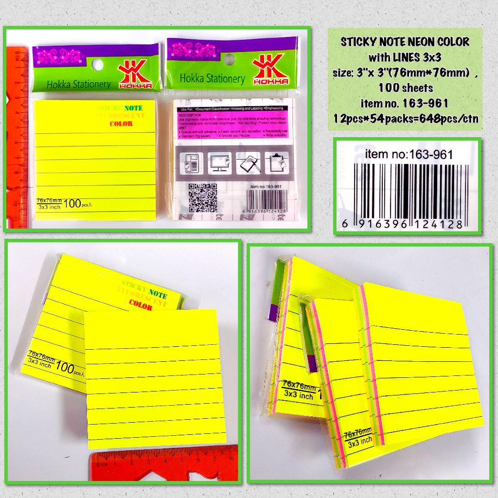 HOKKA Neon Sticky Note W/ Line 163-961 | Shopee Philippines