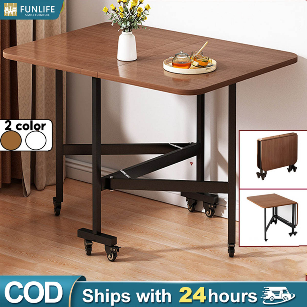 Dining Table 100/120CM White/Brown Foldable Movable Foldable Dining ...