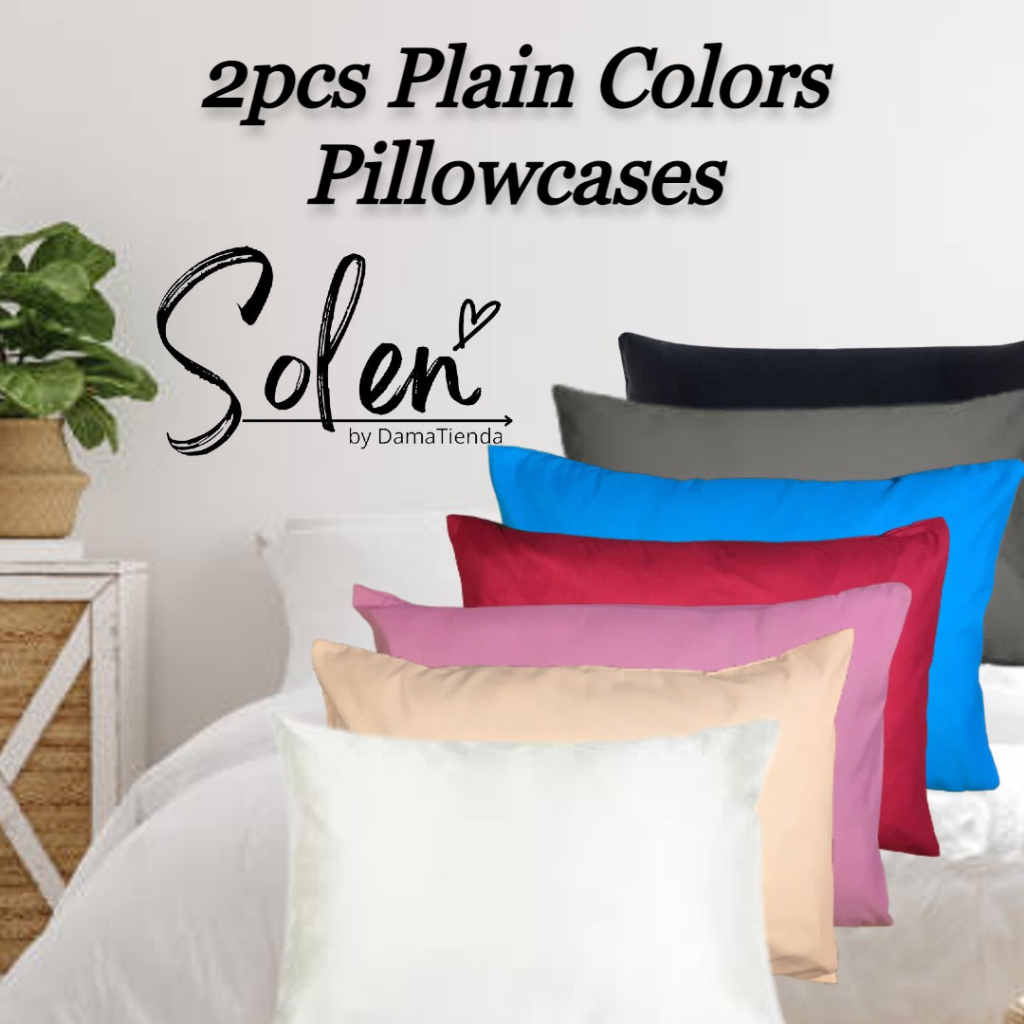 2PCS PLAIN COLOR PILLOWCASES Punda Pillow coverLuxury Standard Queen ...