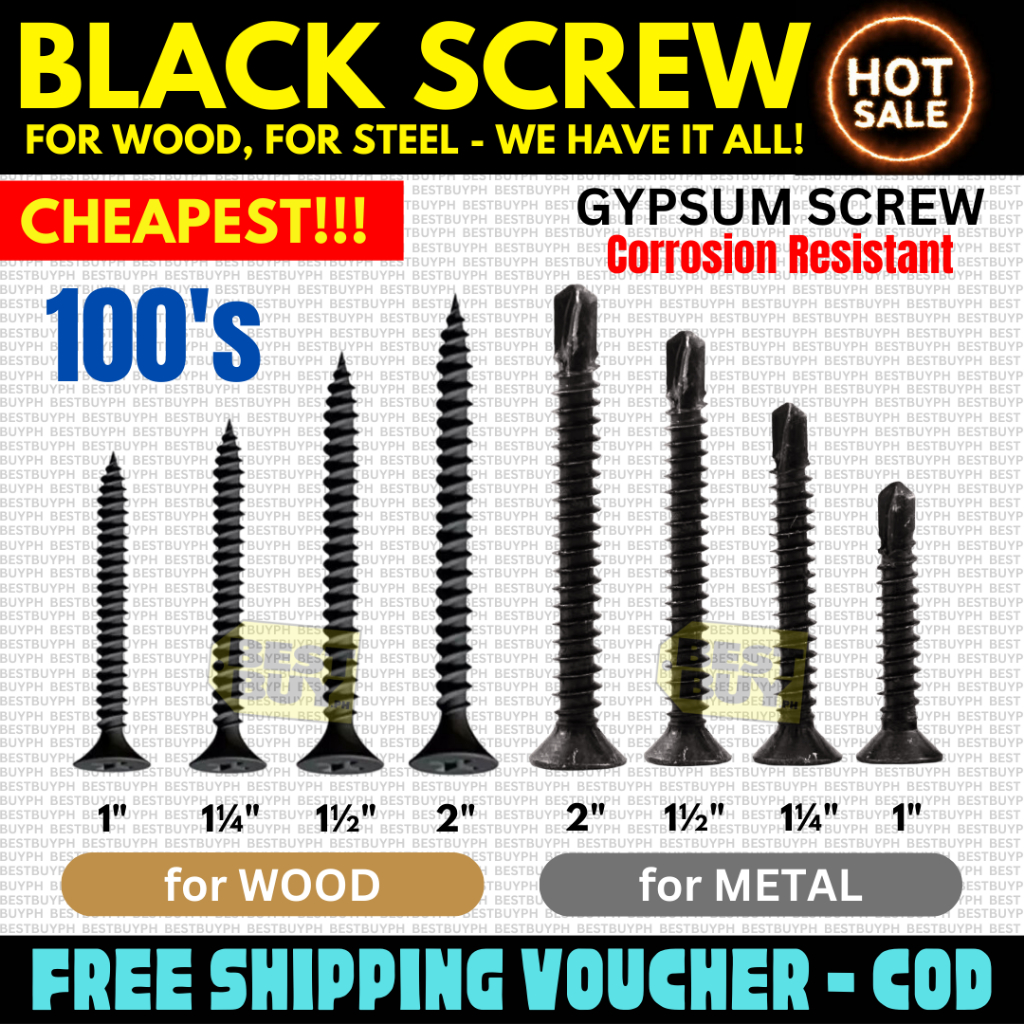 Gypsum/Black Screw for Wood & Steel (100/50pcs) Wood and Metal | Tingi ...