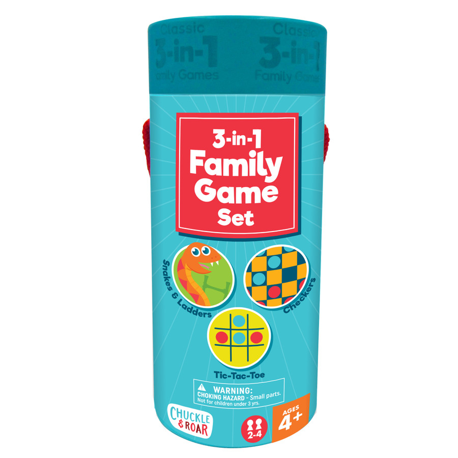 3-in-1 Family Game Set - Checkers, Tic-Tac-Toe, Snakes & Ladders BOARD ...