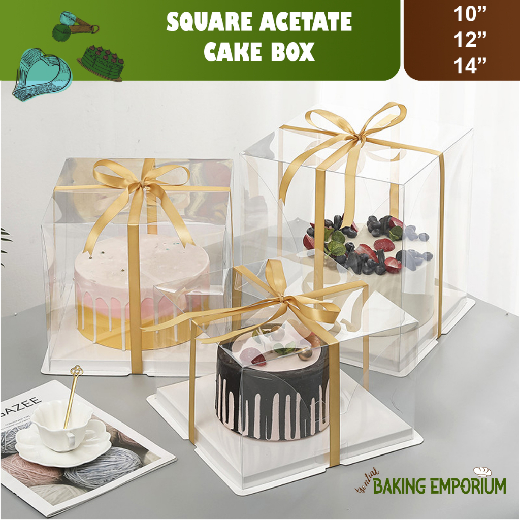 Square Acetate Cake Box Display Clear Transparent Up to 14 Inch ...