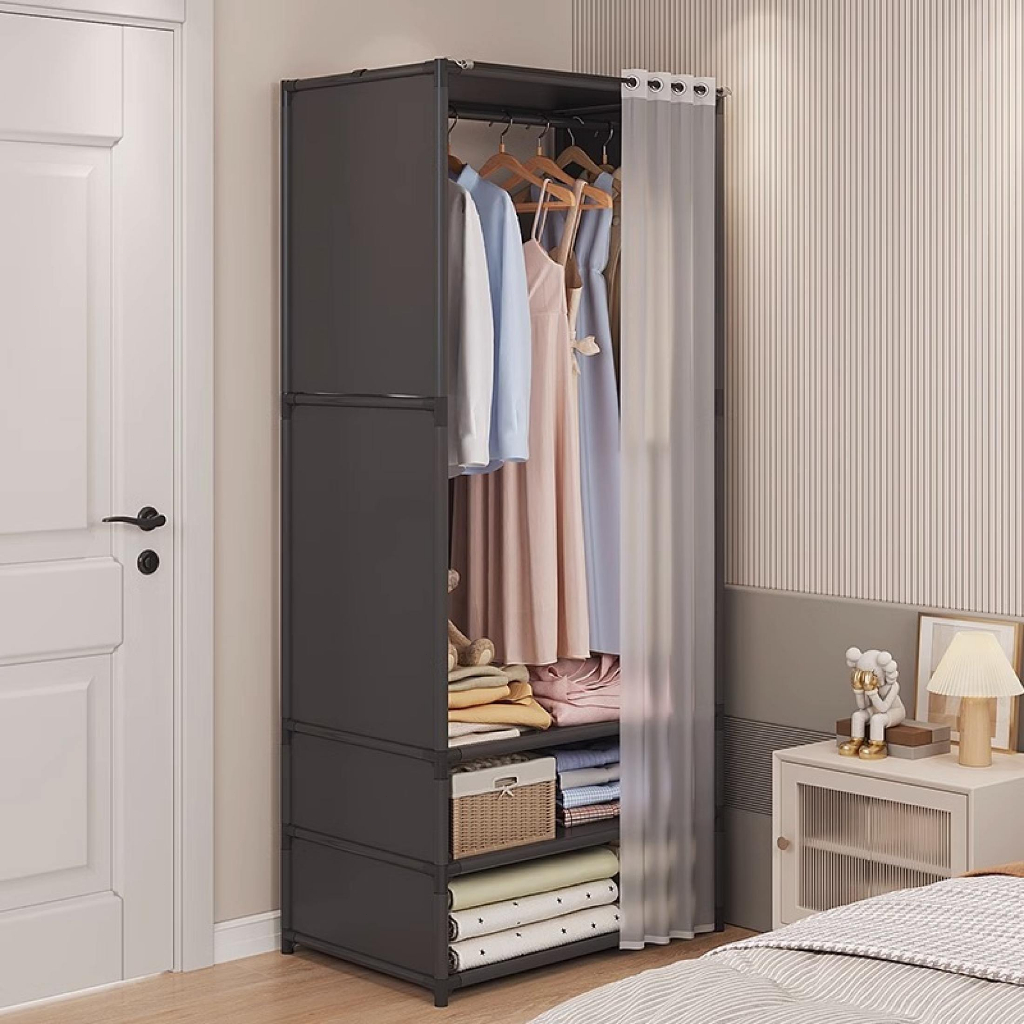 Dustproof Wardrobe Cabinet Clothes Rack with Curtain Clothes Storage ...