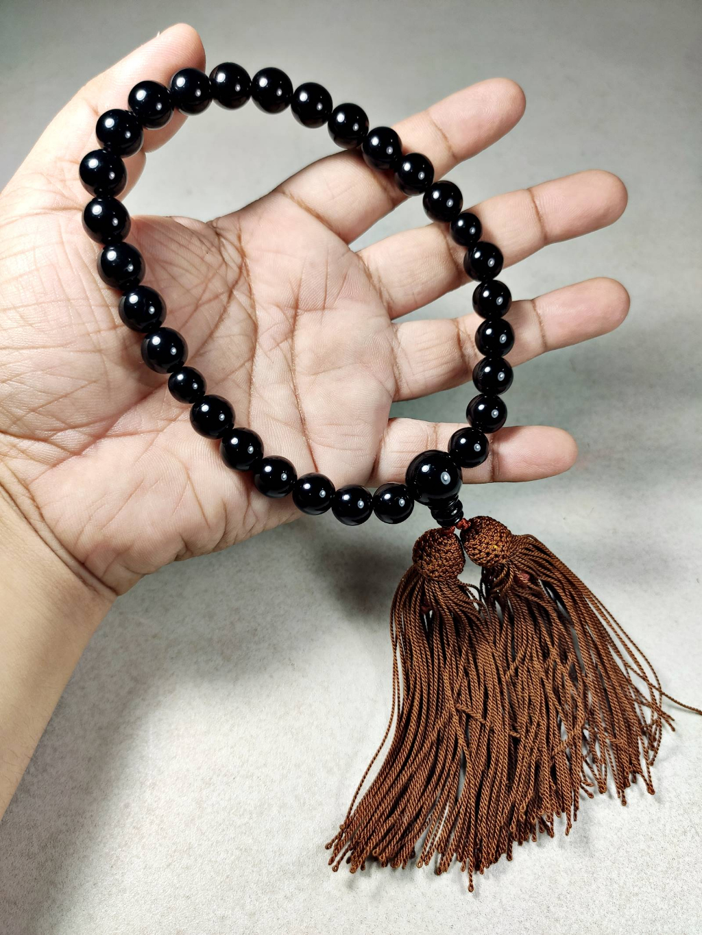 VINTAGE BUDDHIST BLACK TOURMALINE STONE BRACELET JUZU NENJU MALABY ...