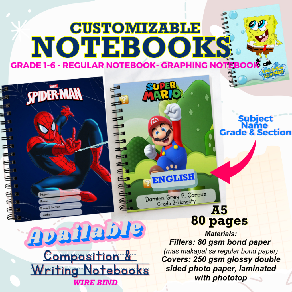 Customized Writing & Composition Notebook-Grade 1-6, kids-WIRE BIND ...