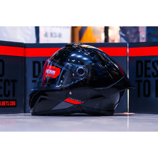 MT HELMET THUNDER SOLID GLOSS BLACK WITH AGRESSIVE SPOILER (DUAL VISOR ...