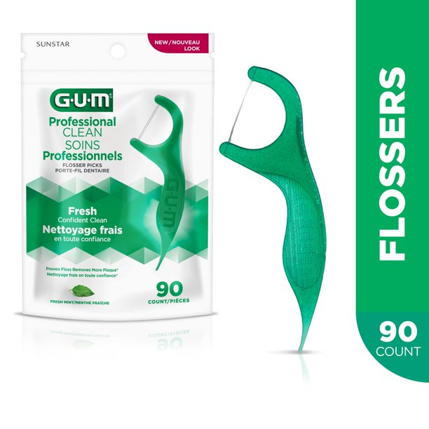 GUM Professional Clean Flossers Picks, Extra Strong Floss Fresh Mint ...