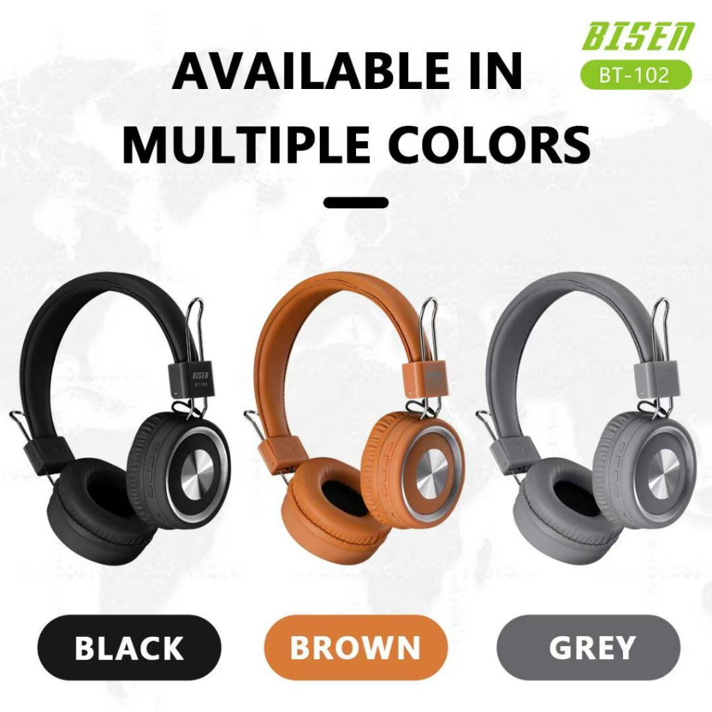 Bisen BT102 Wireless Bluetooth Stereo Foldable Headset with Built-In Mic TF Card/FM/AUX Support ...