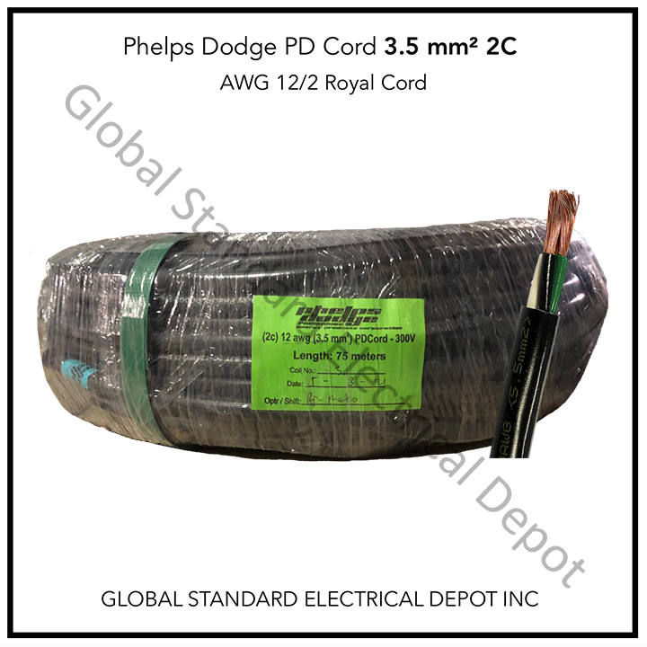 Phelps Dodge PD Cord (Royal Cord) 3.5mm2 (#12) 2C 600v [75 Meters ...
