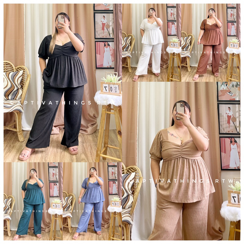 PLUS SIZE XL-4XL Karla Coords Terno Heart Neck Smocking Back w/ Pockets ...